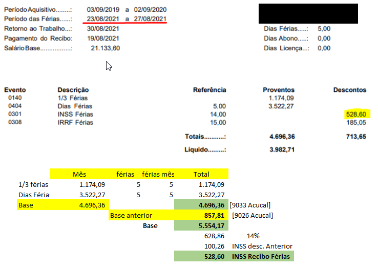 Base INSS do mês férias – Senior