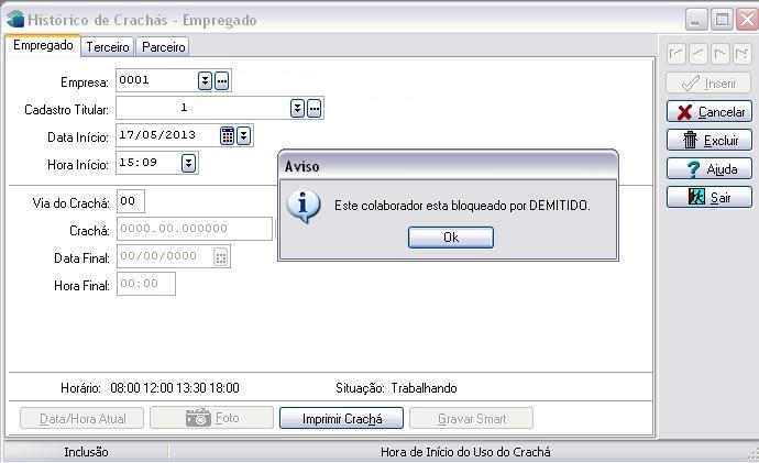 8290 - Cadastro histórico crachá - O colaborador esta bloqueado por ...