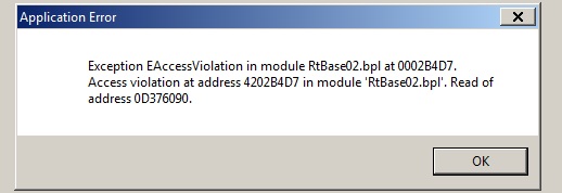 11776 Exception Eaccessviolation In Module Rtbase02 Bpl No Srvtcp Senior